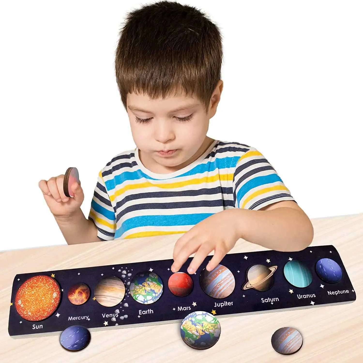 Wooden Puzzle Toy Solar System Puzzle: Children's Space Planet Matching ...