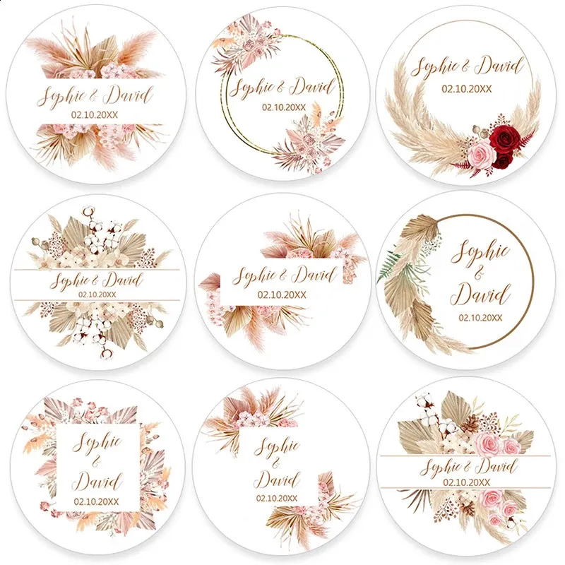 Personalized Pampas Grass Wedding Stickers: Customize Labels For ...