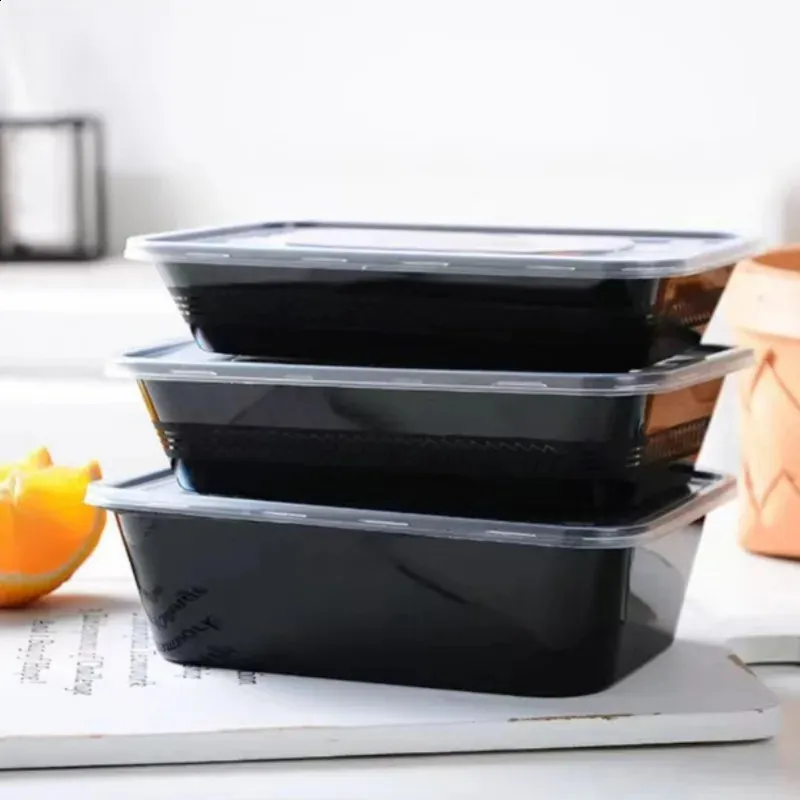 10 Disposable Food Containers Black Takeaway Boxes With Lids Used For ...