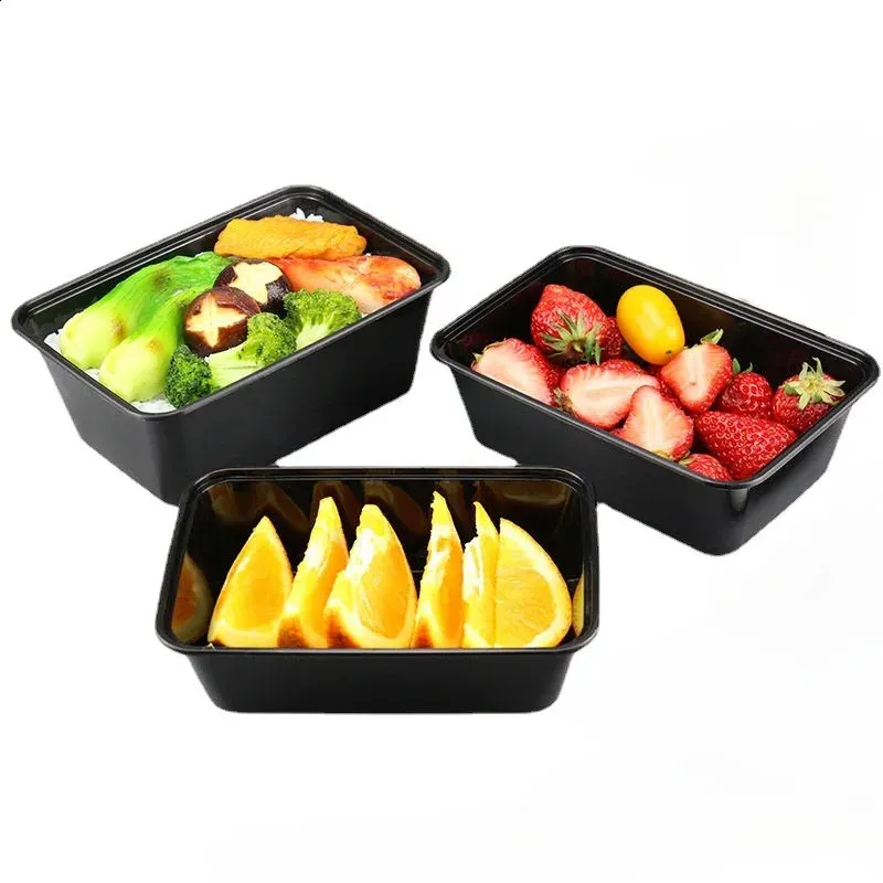 10 Disposable Food Containers Black Takeaway Boxes With Lids Used For ...