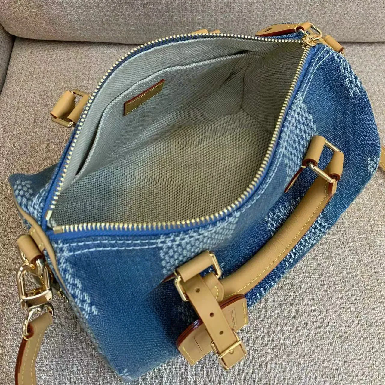 Luxury Blue Plaid Designer Denim Crossbody Bag For Women 25cm Small ...