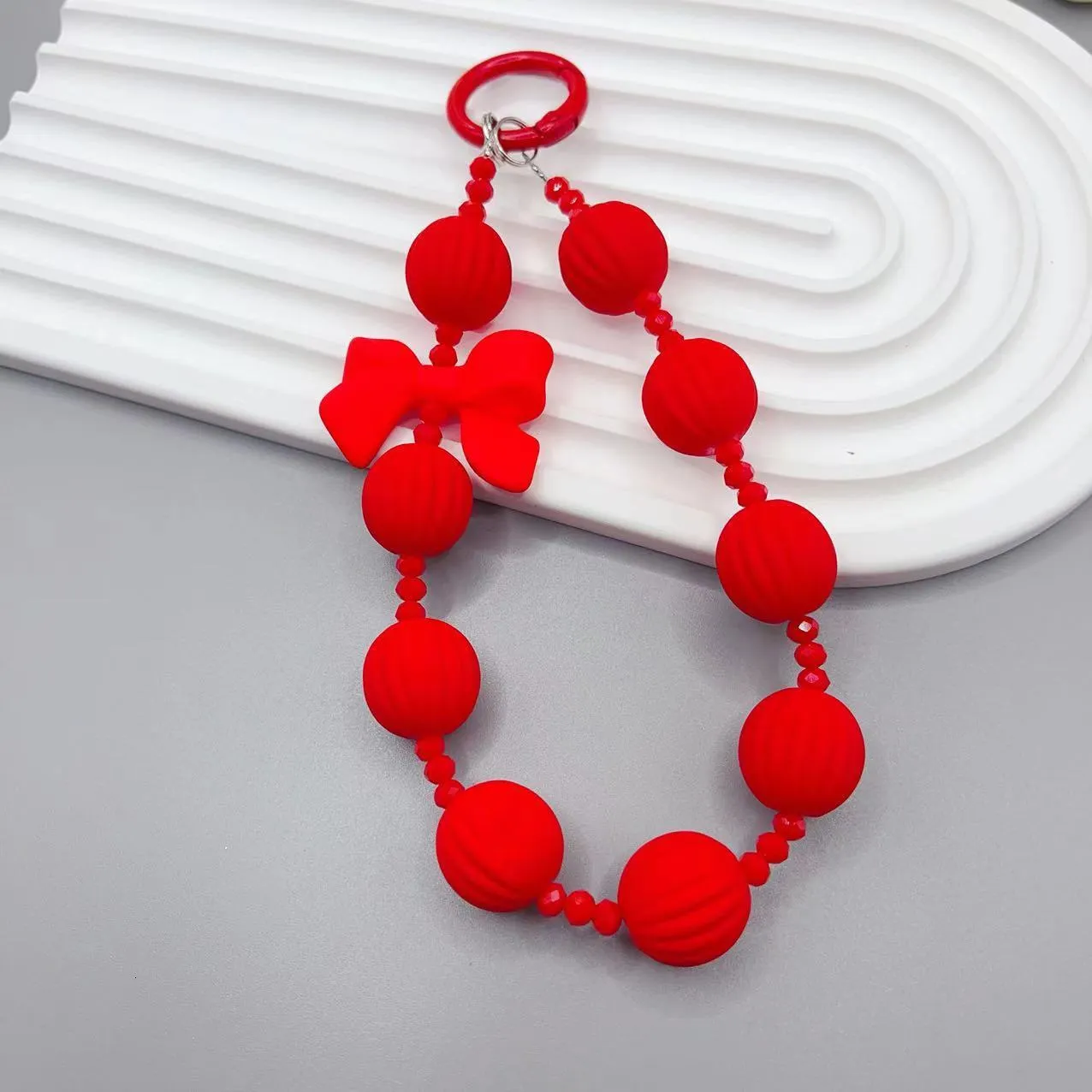 Lucky Red Beaded Phone Charm - New Year Love Bow, Phone Case Accessory ...