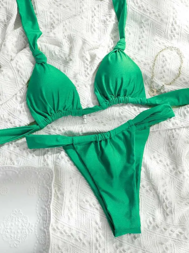 2024 Solid Color Pated Push Up Brown Bikini Set Sexy Bandage Swimwear ...