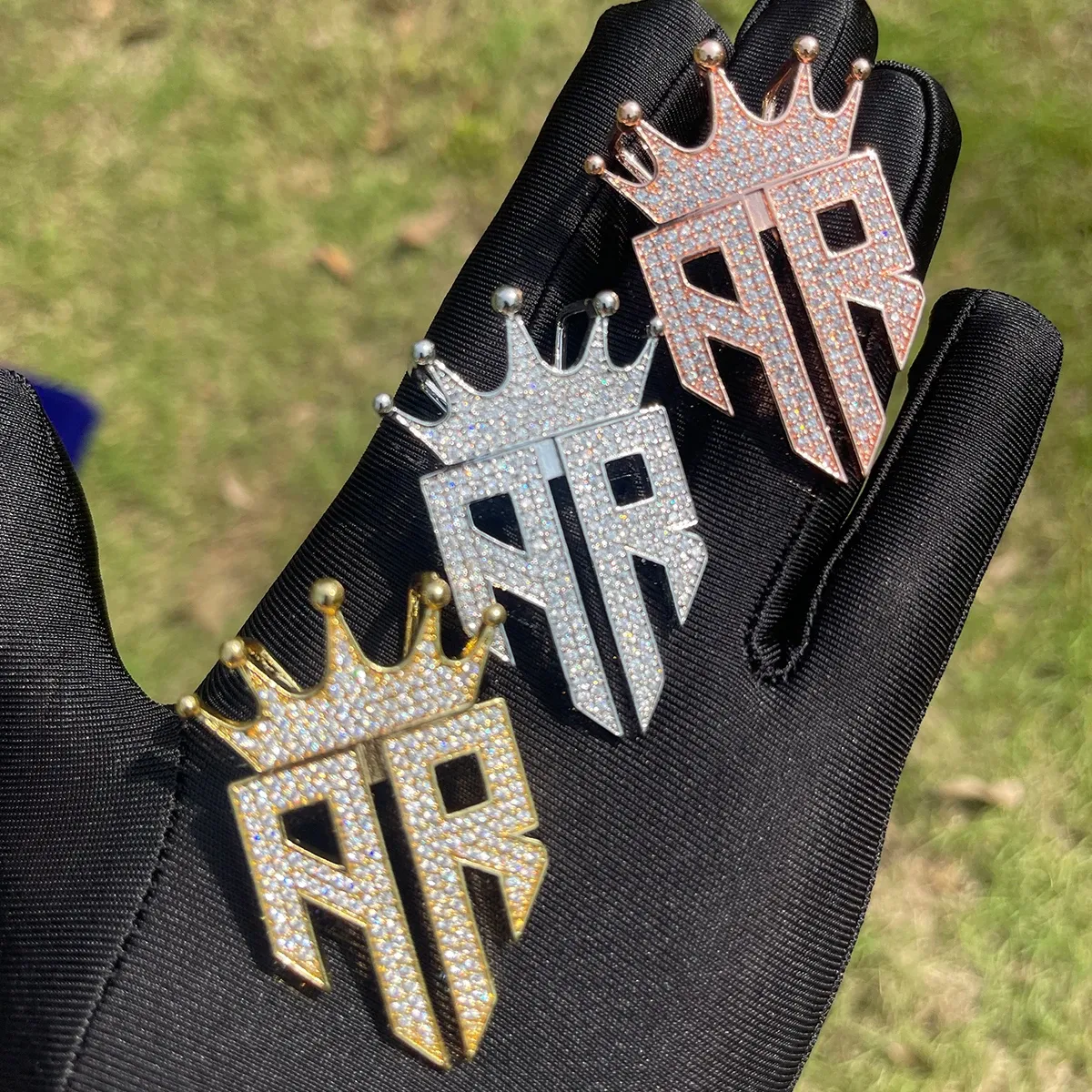 Iced Out Crown Necklace With Bubble Letter And R Letter Pendant In ...