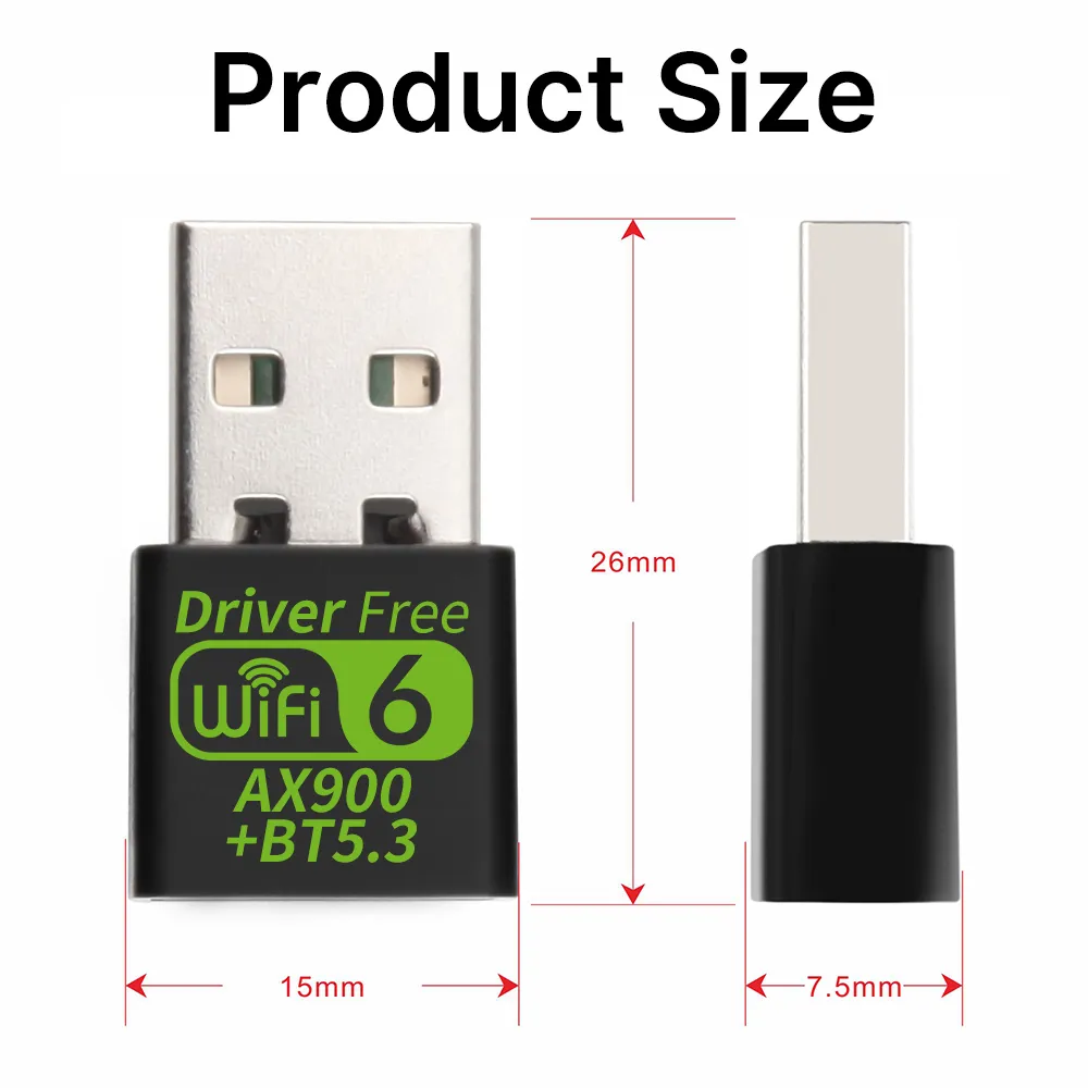 デスクトップイーサネット用のUSB WiFiレシーバー、ワイヤレスネットワークアダプター、WIFI 6 AX900 USB WIFIアダプターBT5.3デュアルバンド2.4G/5GHz ...