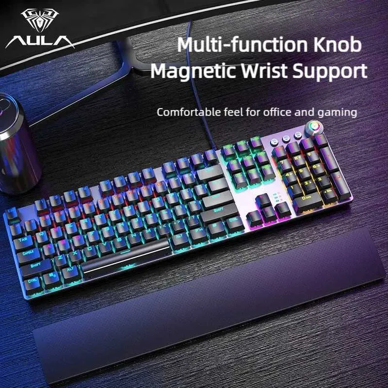 AULA Mechanical Gaming Keyboard Blue Backlit, Brown Switch, Anti ...