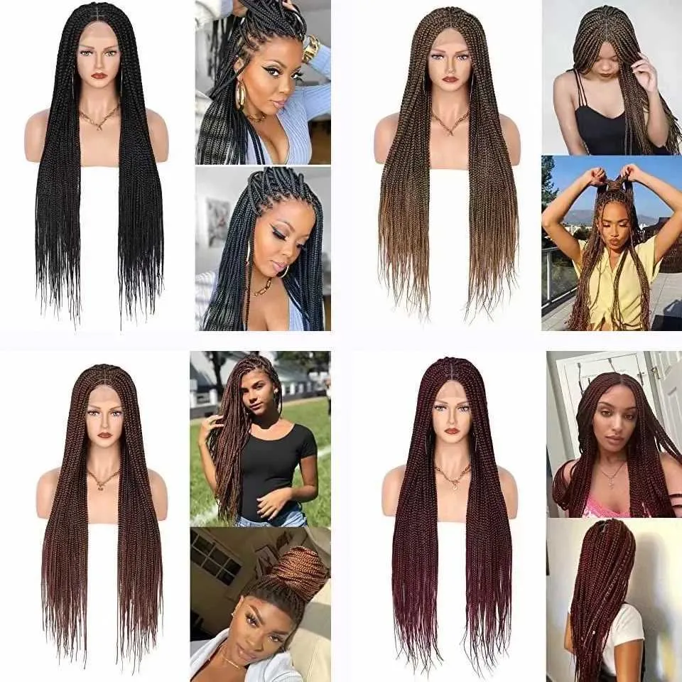 Knotless Box Woven Full Lace Wig Ultra Long Synthetic Criss Cross Micro ...
