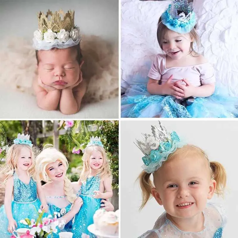 1st Birthday Crown Headband For Baby Girls Flower Princess Hat For ...