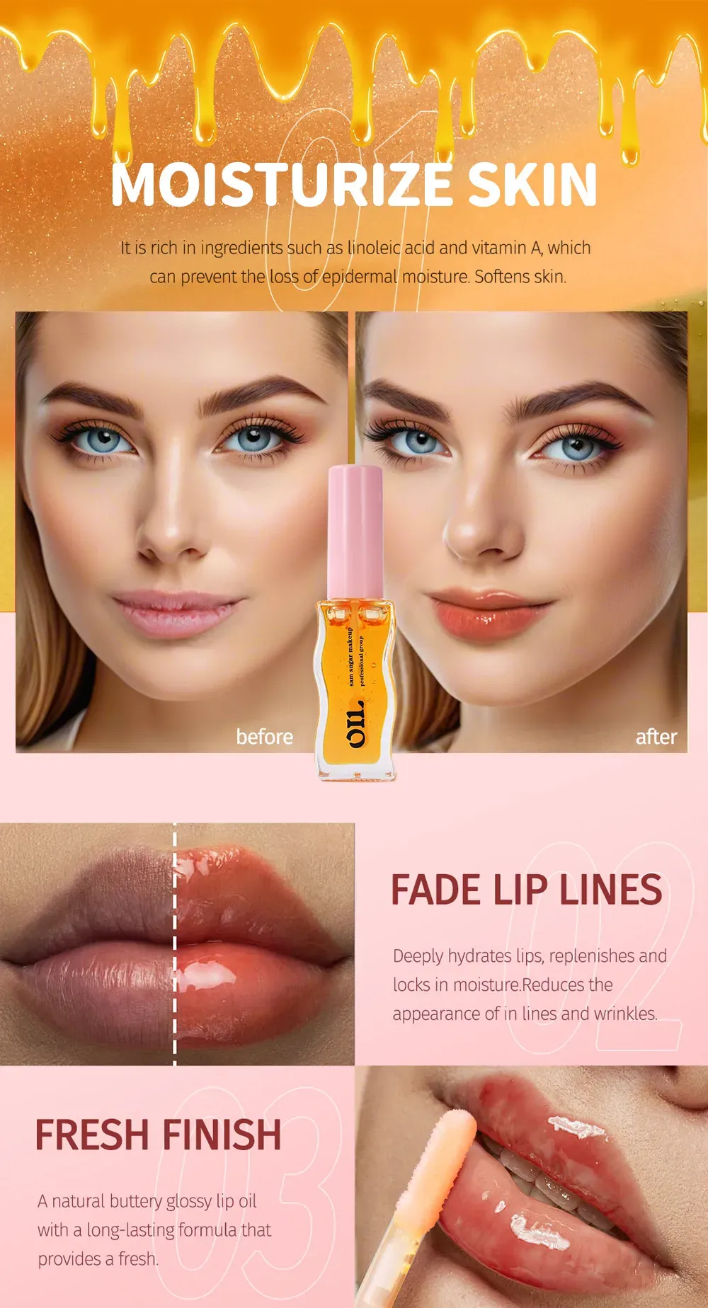 SAM SUGAR Essential Lip Oil Long Lasting Moisturizing Lip Care With ...