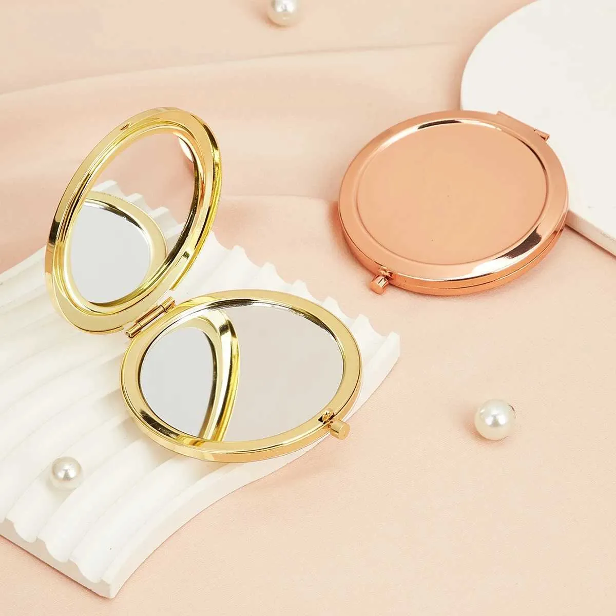 Pocket Mirrors: Circular Double Sided Metal Folding Makeup Mirror ...