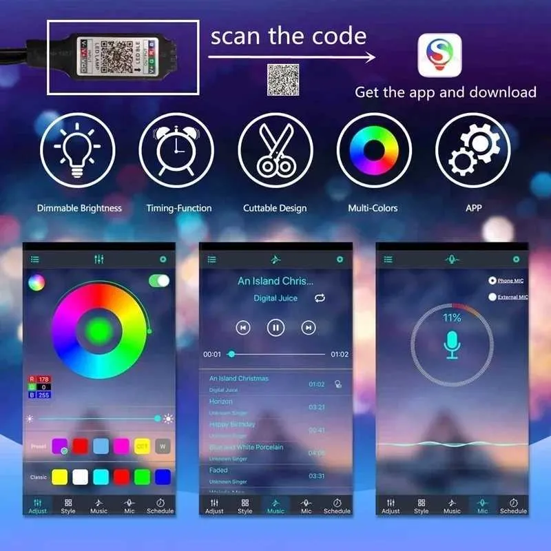 Touch Controlled RGB LED Strip Rgb Light Strip With Bluetooth, WiFi ...