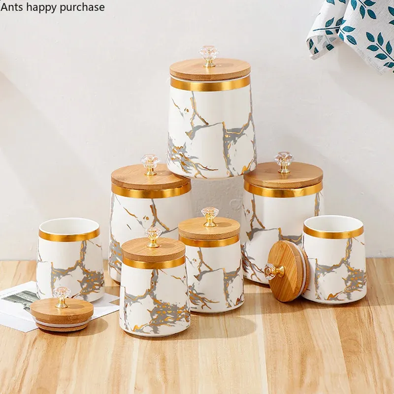 7-Piece Airtight Ceramic Food Storage Jar Set with Wooden Lids ...