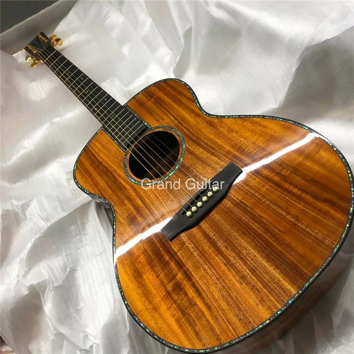 Custom Koa Acoustic Guitar - M Style 40 Inch OM Body, Abalone Binding ...