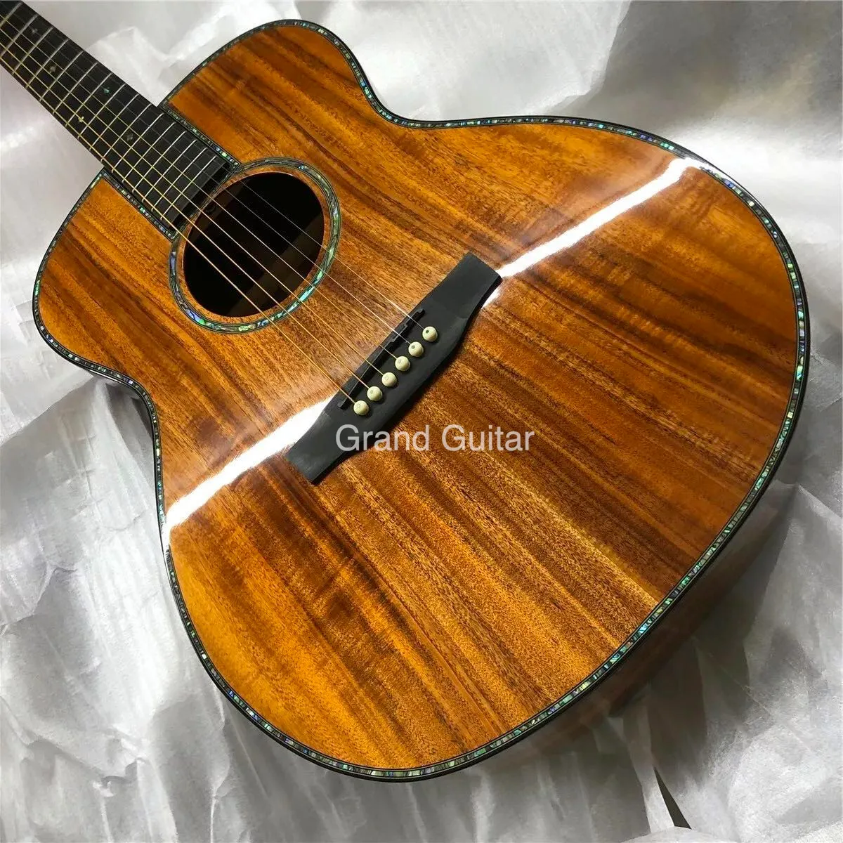 Custom Koa Acoustic Guitar - M Style 40 Inch OM Body, Abalone Binding, Ebony Fretboard, OEM Logo ...