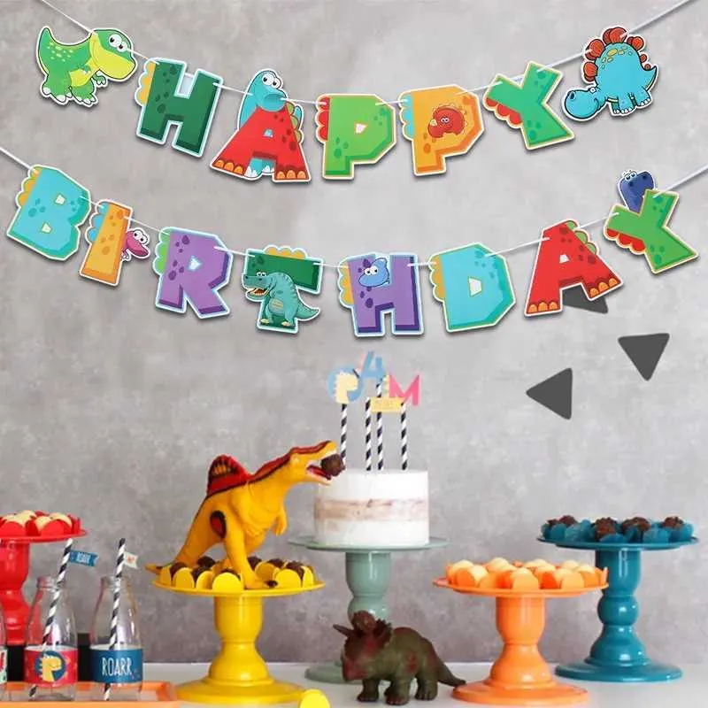 Happy Birthday Dinosaur Garland Banner Roar Dino Party Decorations For ...