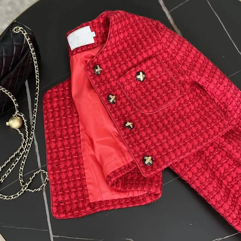 Chic Red Woolen Red Short Jacket Womens For Women O Neck, Single ...