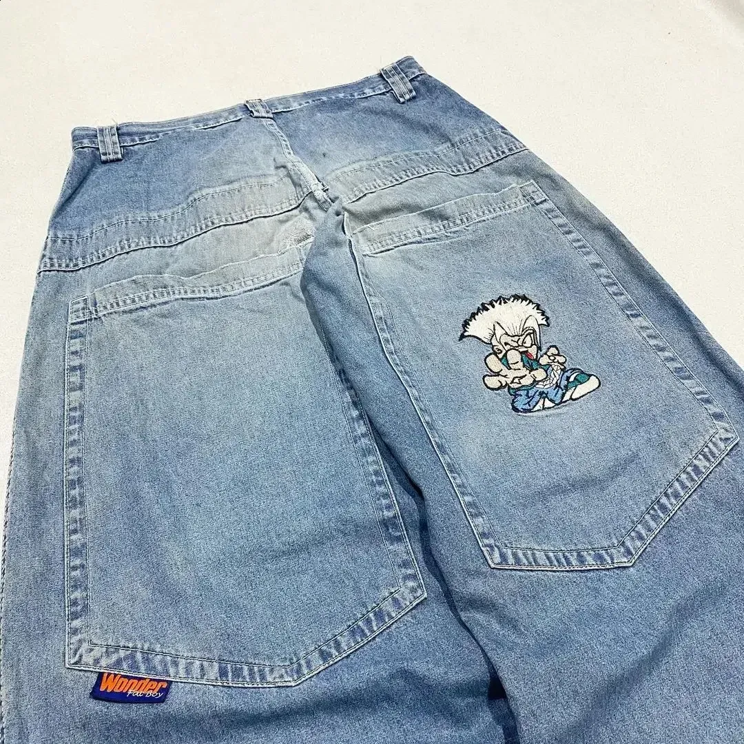 Japanese Kawaii Cartoon Embroidered Light Blue Washed Baggy Jeans Y2K ...