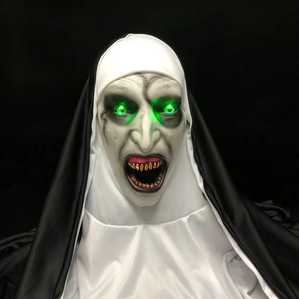 LED Horror The Nun Mask CosPLAy Scary Latex Masks With Headscarf Led ...