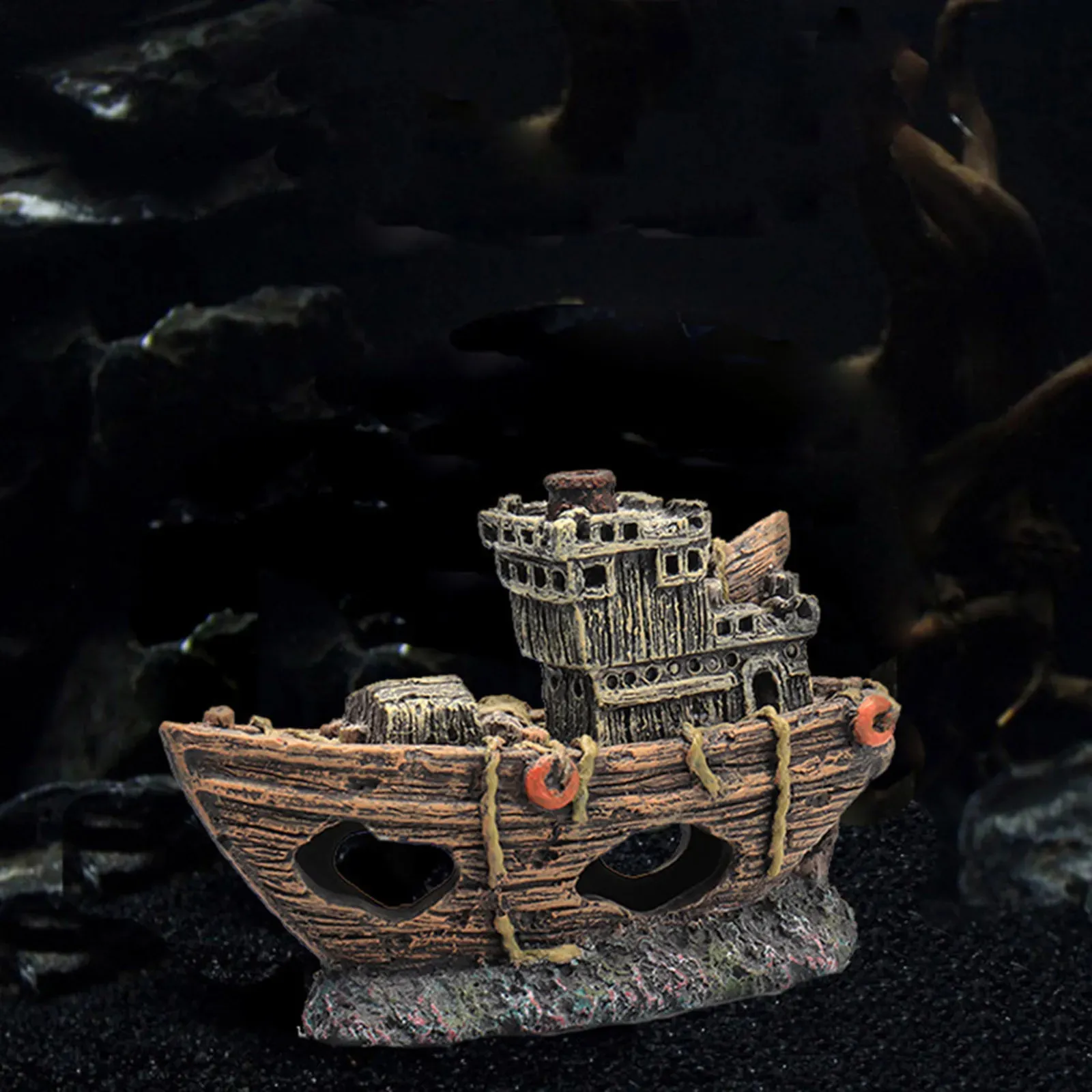 Aquarium Mini Shipwreck Statue, Vintage Resin Pirate Ship Fish Tank ...