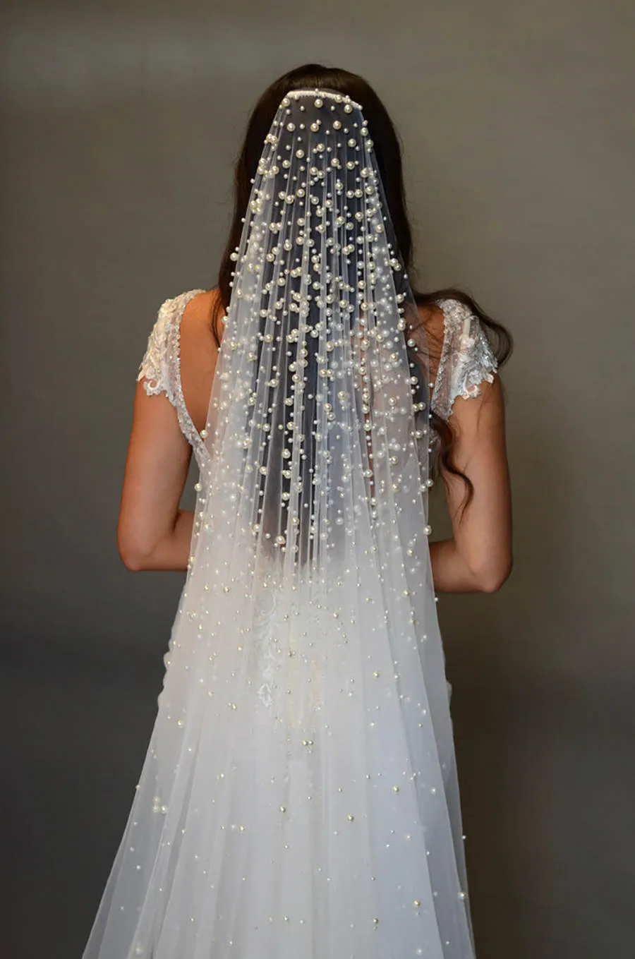 Pearls Wedding Veil One Layer Long Cathedral Length Veils Bead Edge ...