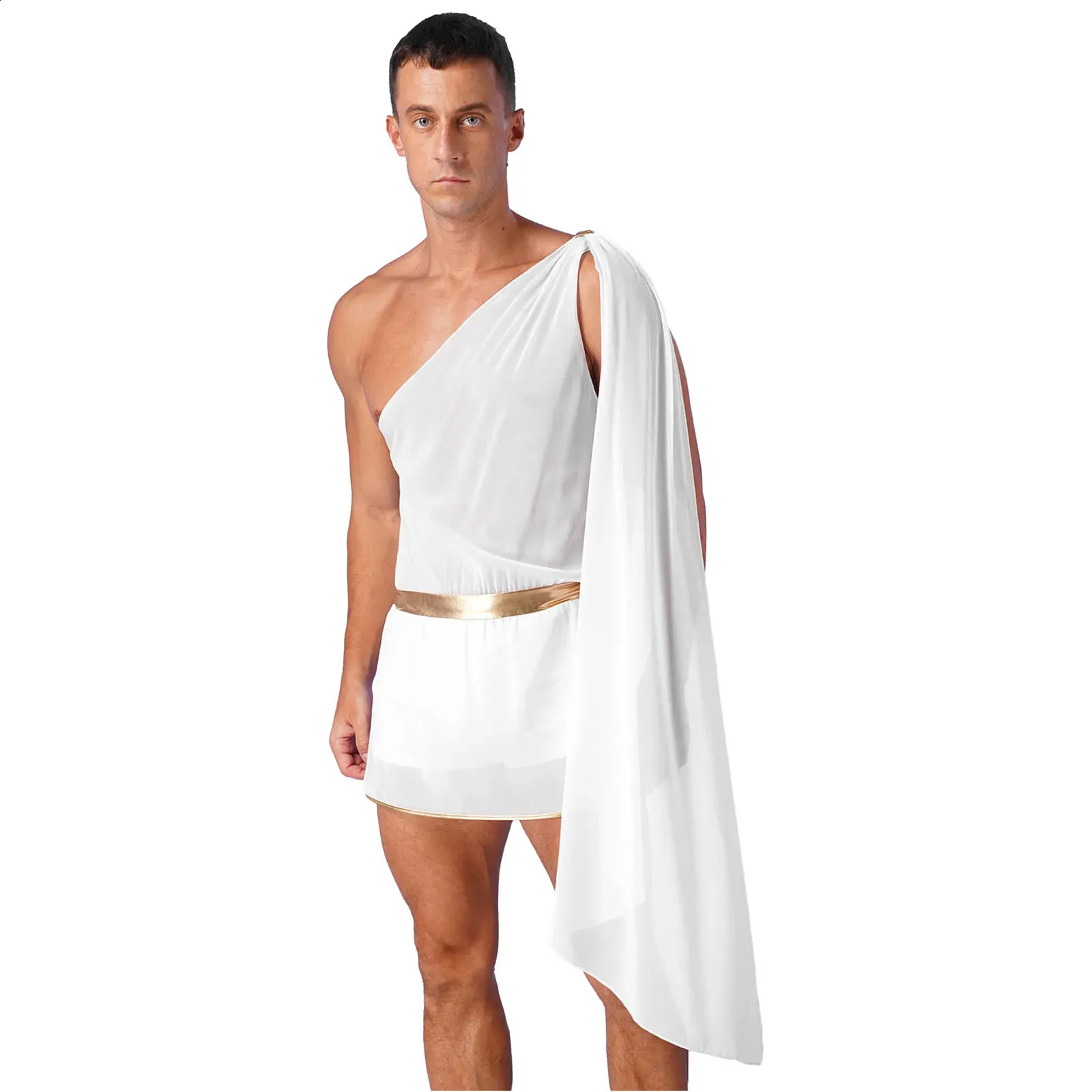 Mens One Shoulder Toga Jumpsuit With Slit Skirt For Halloween Cosplay ...