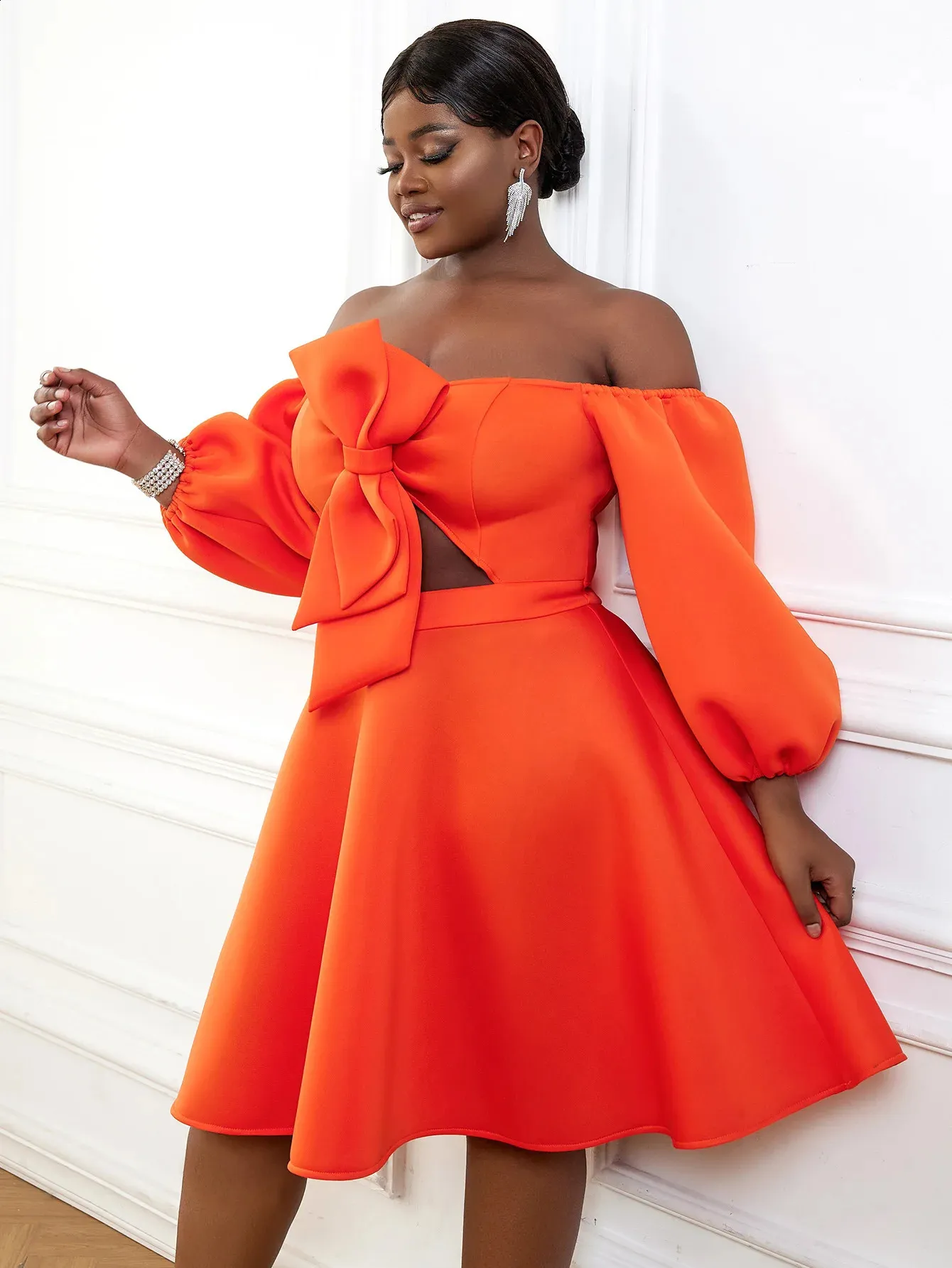 Vestido De Pelota De Una Línea De Color Anaranjada De Talla Grande Para ...