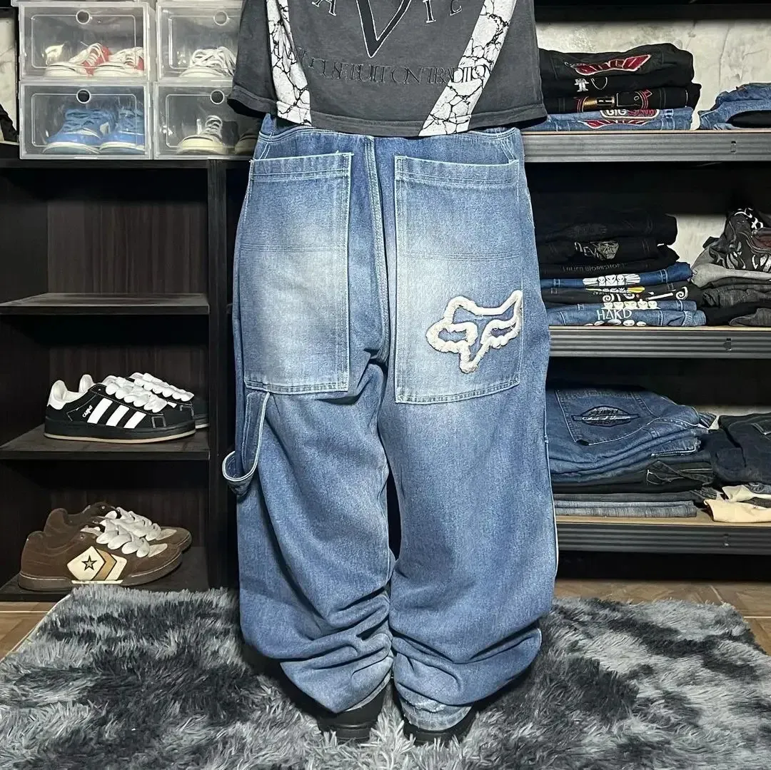Harajuku Style Y2K Embroidered Baggy baggy jeans - Vintage Harajuku Style Y2K Embroidered Baggy baggy jeans - Vintage