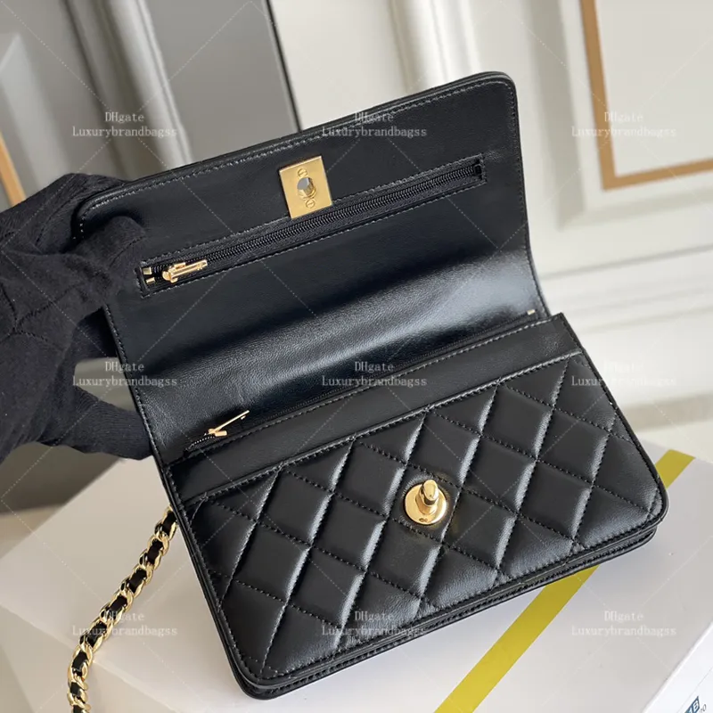 Designer Lambskin Clutch Crossbody Wallet With Chain, Phone Holder, And ...