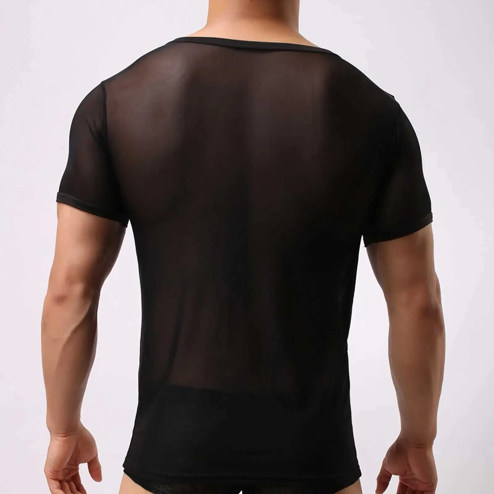 Men's Sheer Mesh Long Sleeve T-Shirt - Transparent Top, Black/White ...