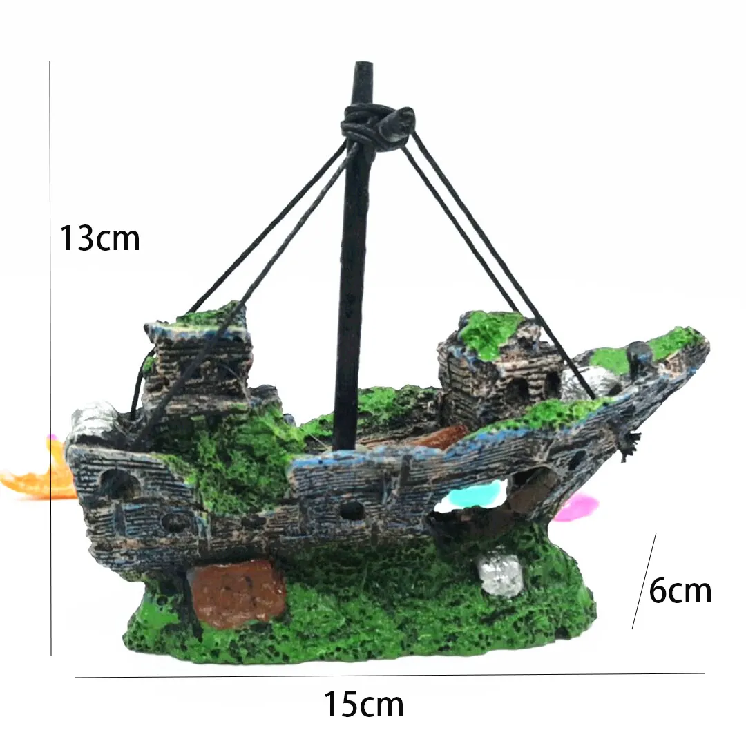 Aquarium Fish Tank Decorations Landscape Simulation Resin Pirate Ship ...