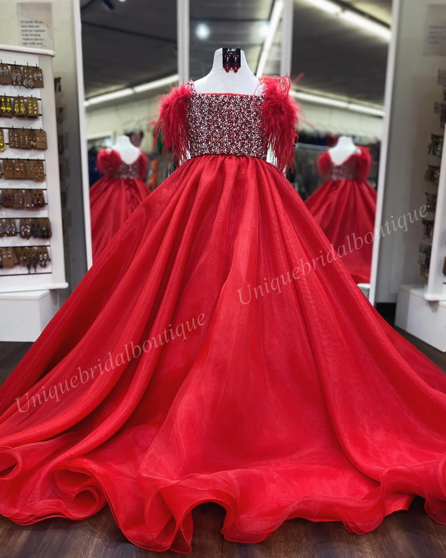 Red Feather Party Dress For Juniors Beaded Formal Gown For Teen Girls ...