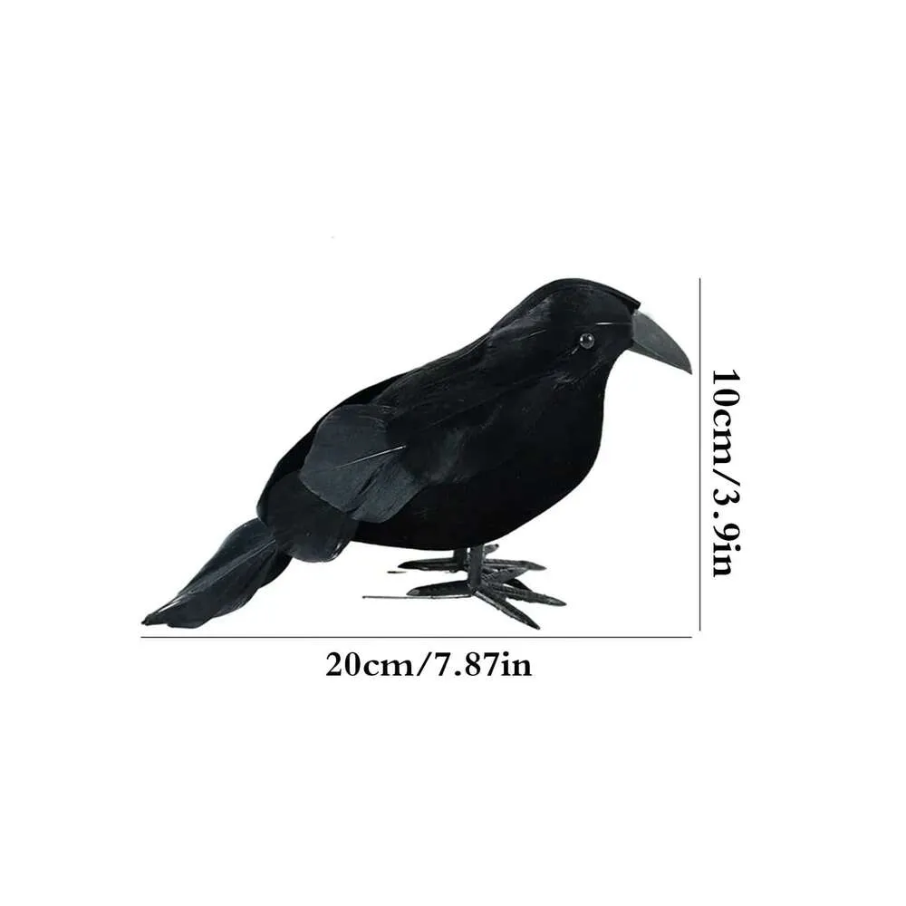 Black Feathered Crow Ornament - Realistic Halloween Decorations, Raven ...