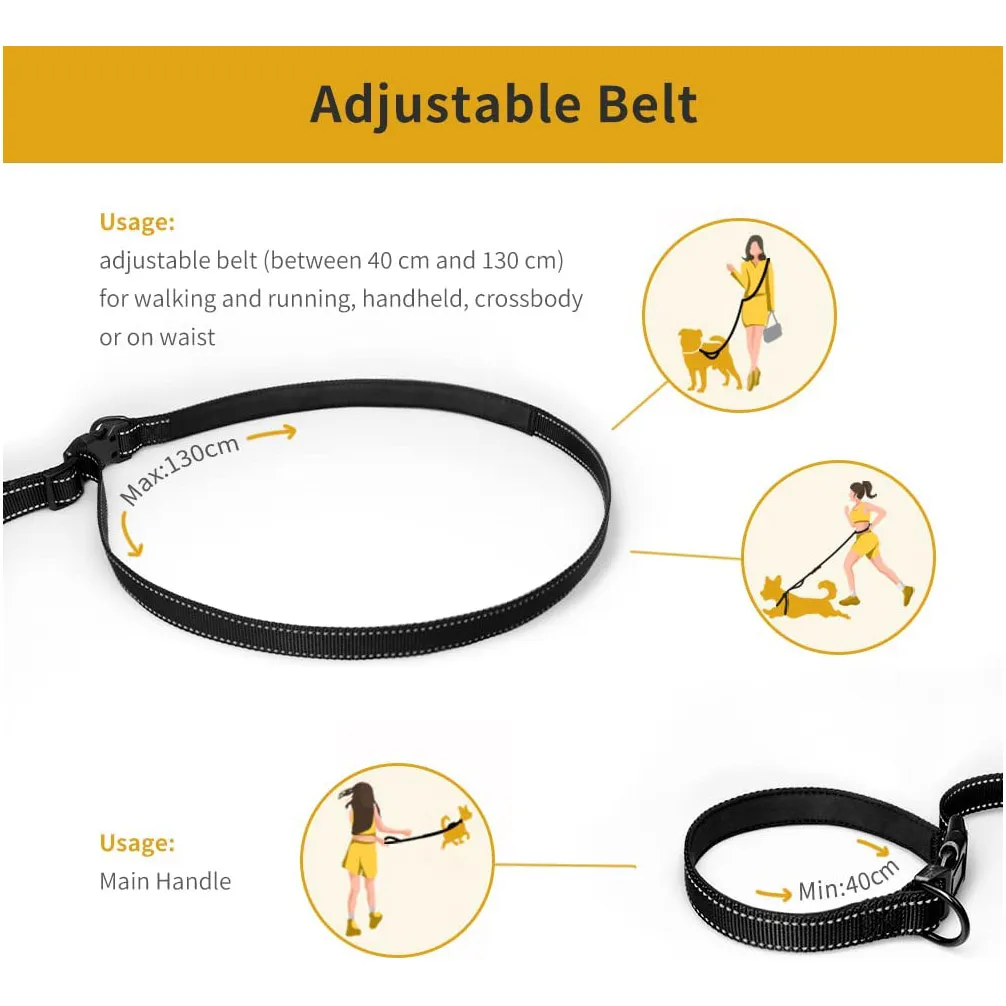 Hands Free Dog Leash 6 in 1 Adjustable 8 Ft Bungee Nylon Double Handle ...