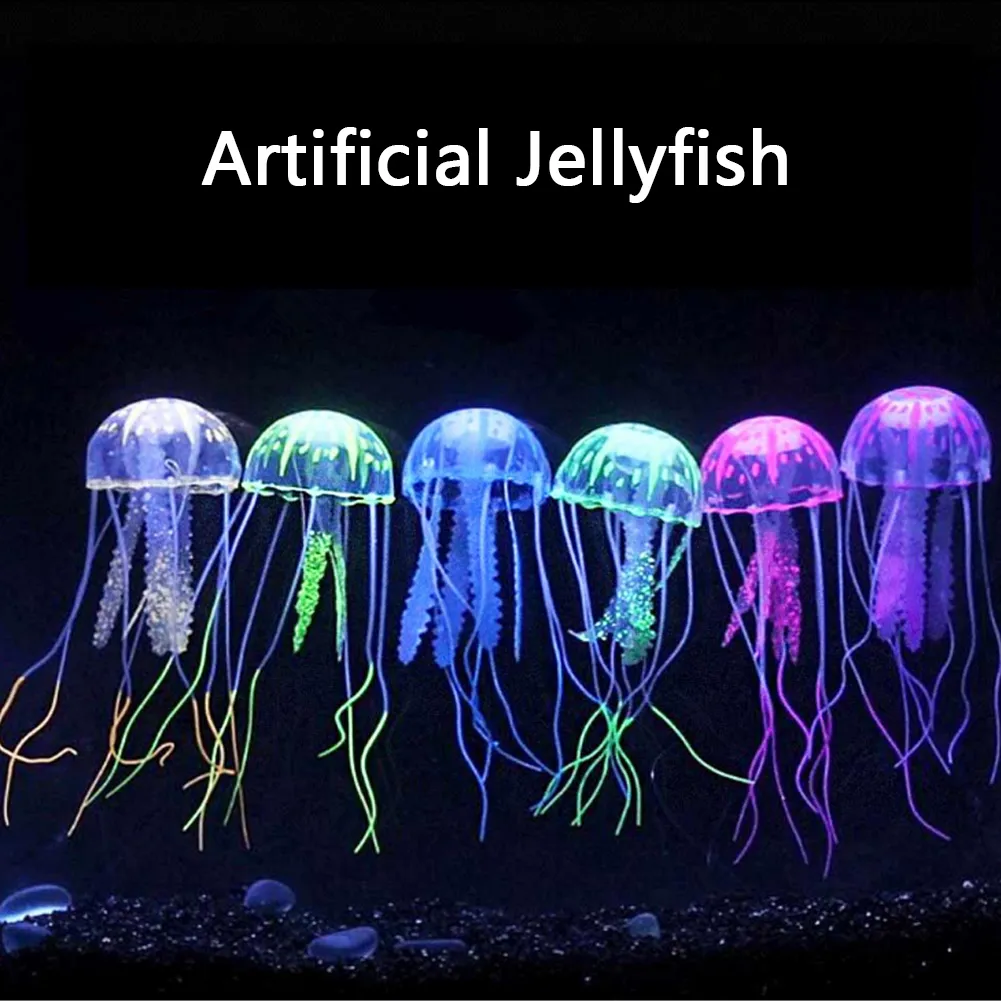 Fake Jellyfish For Fish Tank, Fluorescent Silicone Jellyfish Ornaments ...