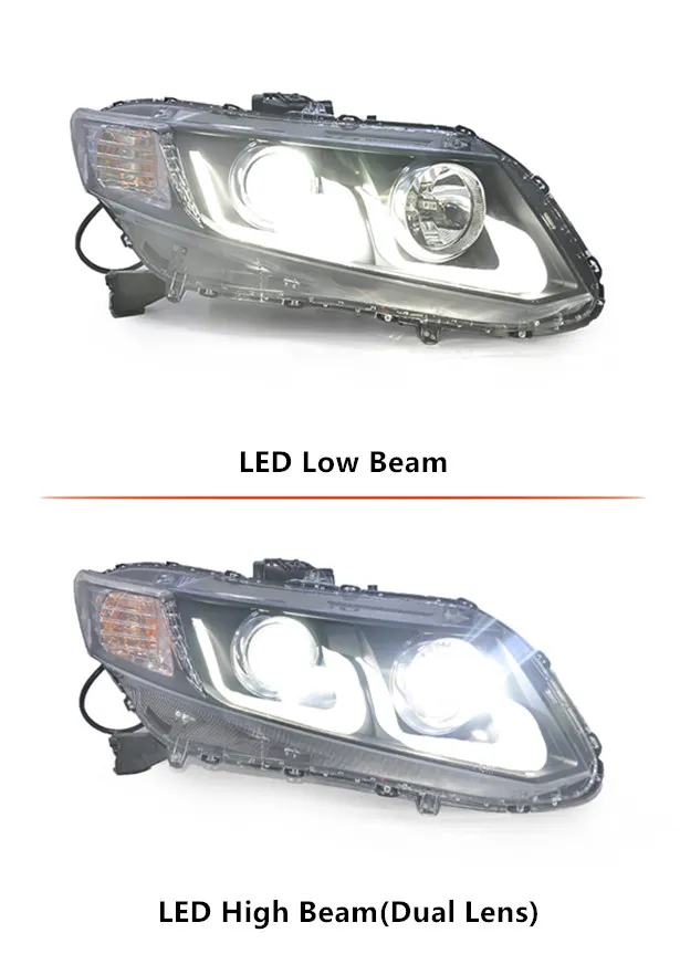 LED Lights For Honda Civic Headlight Assembly: Dual Beam Projector Lens ...