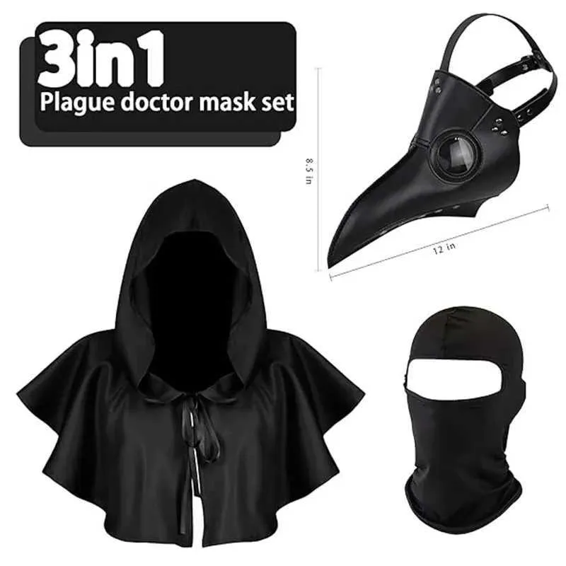 Plague Doctor Costume Set - Halloween Mask, Shawl, Hat, and Cloak ...