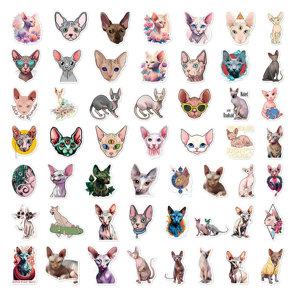 Sphynx Cat Stickers - Waterproof Hairless Cat Decals for Laptop ...