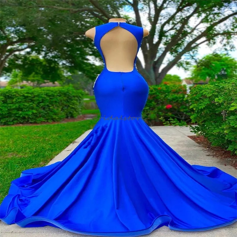 Royal Blue Crystal Beaded Mermaid blue prom dress for Black Girls ...