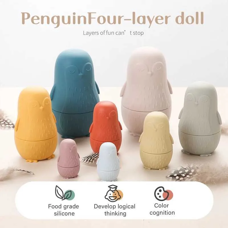 Penguin Nesting Stacking Toys - Silicone Building Blocks, Montessori ...