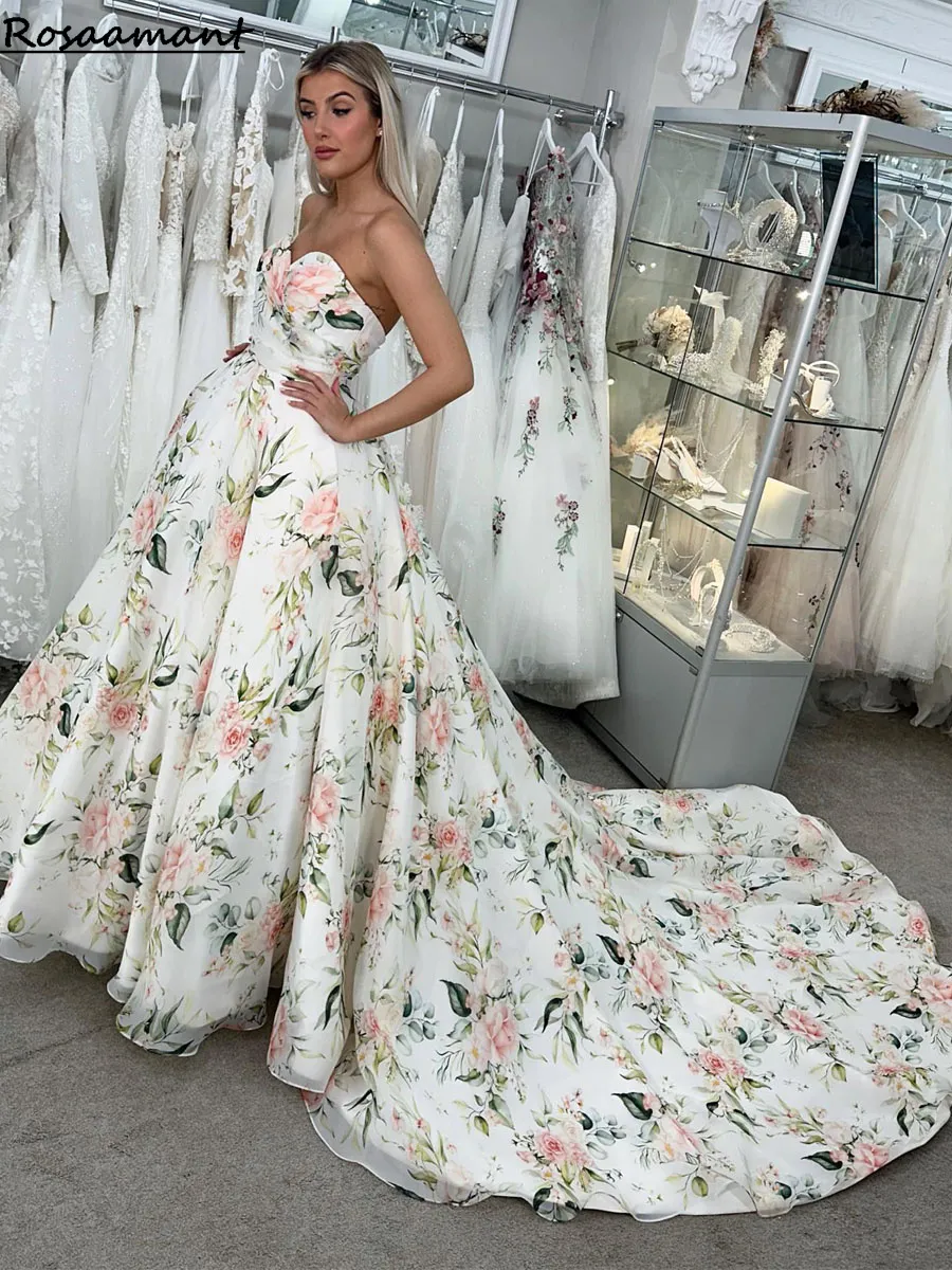 Spring Floral Print Wedding Dresses