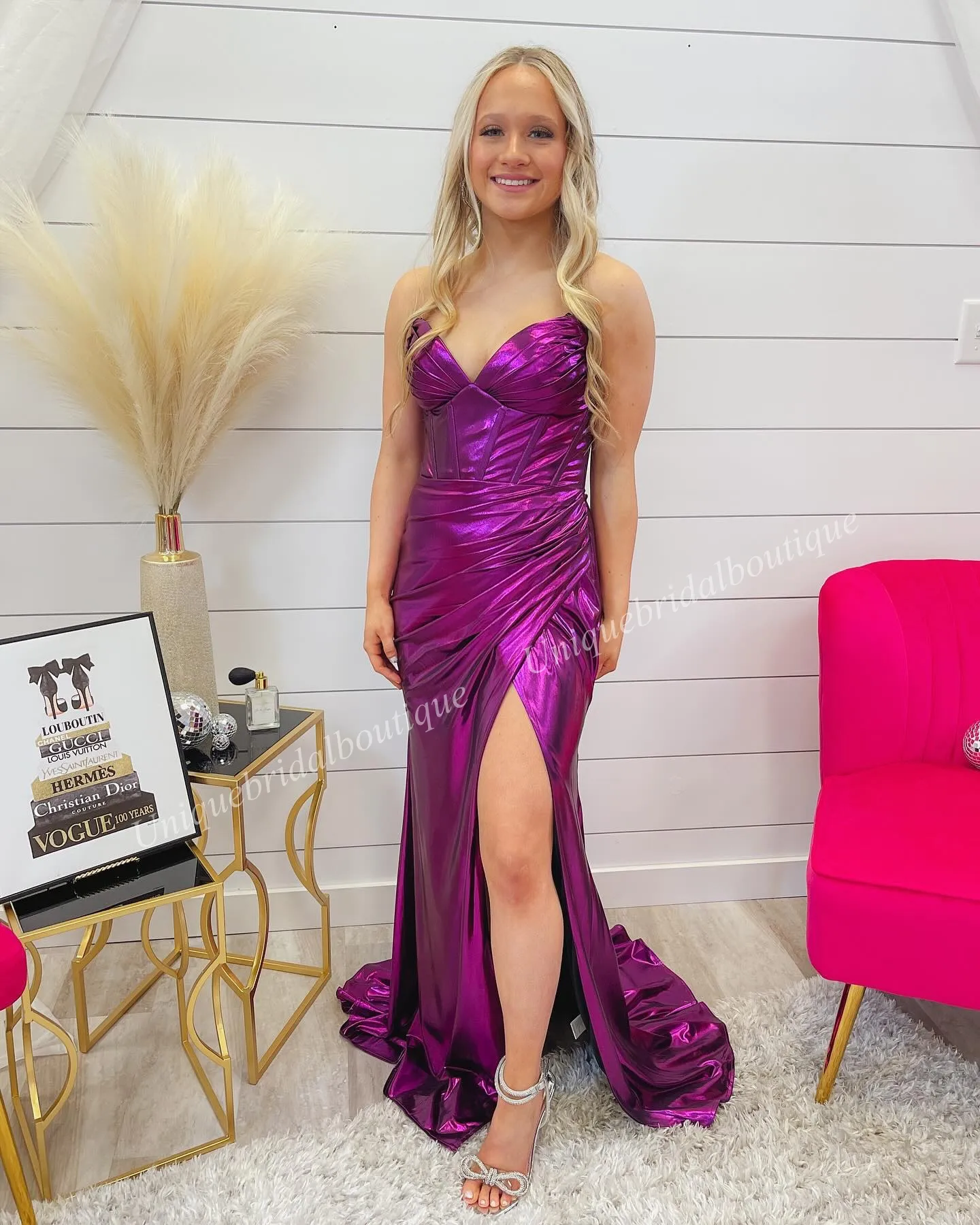 DHgate.com:Pleated Metallic Prom Queen Dress 2k24 Ruched Sweetheart ...