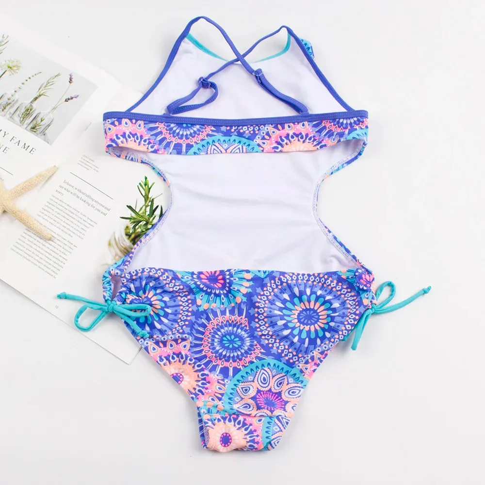 Retro One Piece Swimsuit, Two Tone Teen Girls' Bathing Suit, Chic ...
