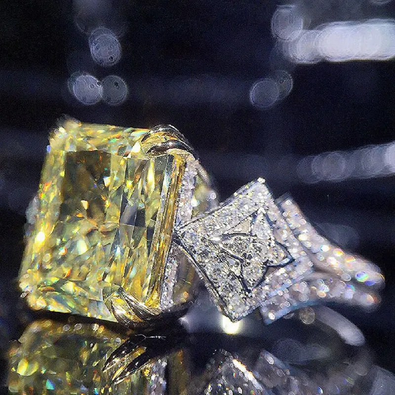 Yellow Cubic Zirconia Square Stone Ring: Unique Statement Jewelry for ...