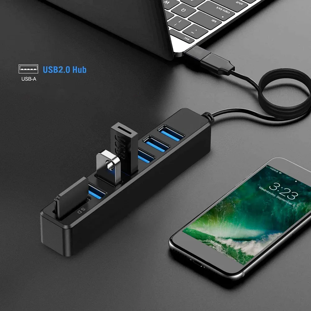 8 In 1 USB 2.0 Hub: High Speed Data Transfer, Multi Port Adapter With ...