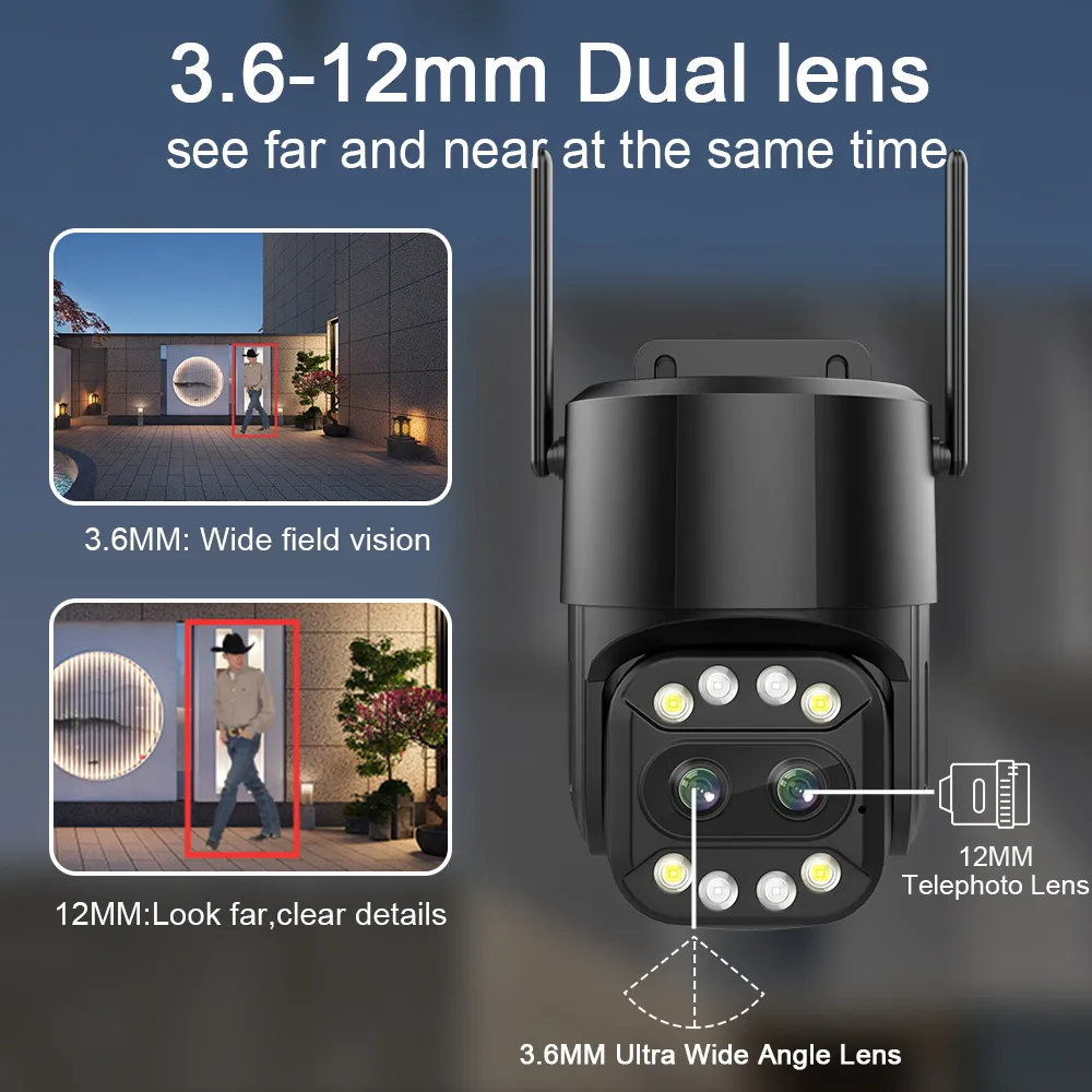 Udot Cameras 4K 8MP Security Camera With Sim Card, Dual Lens Outdoor PTZ CCTV Video Surveillance ...