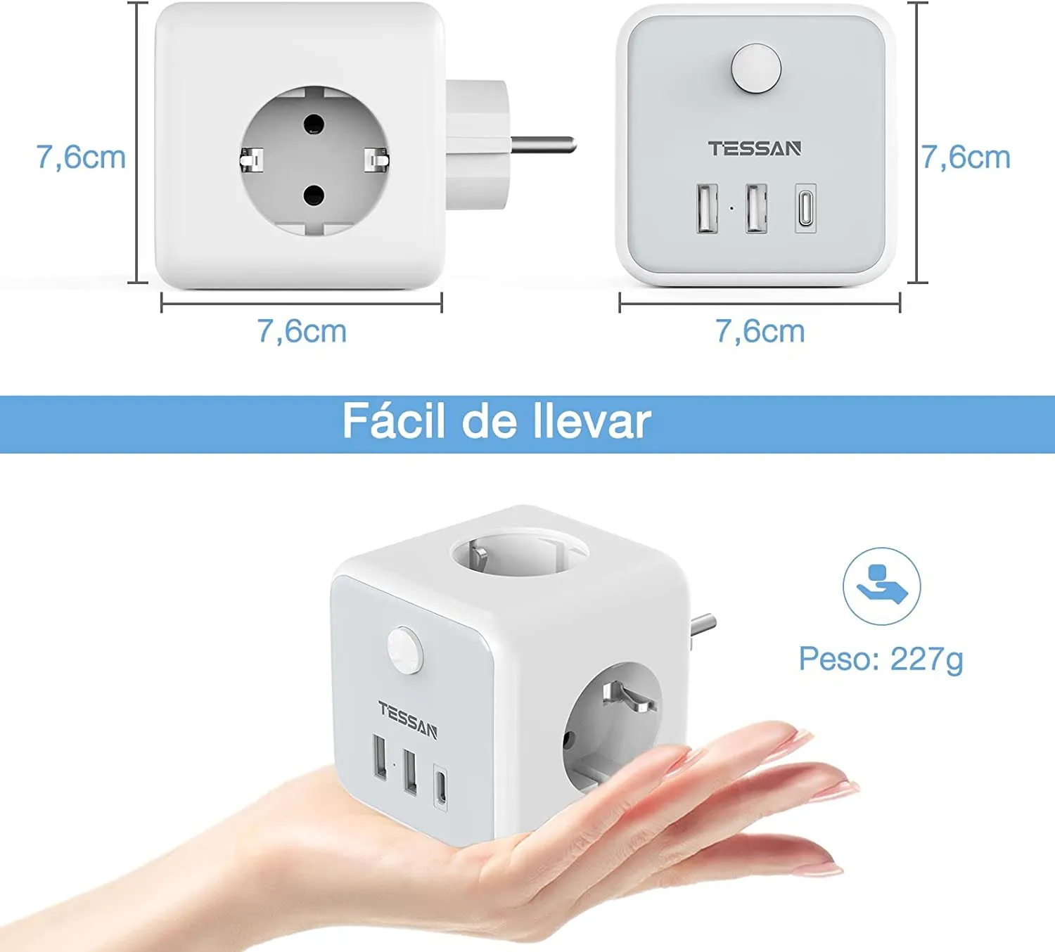 DHgate.com:TESSAN EU Multi-Plug Wall Adapter with USB-C, Type-C & USB ...