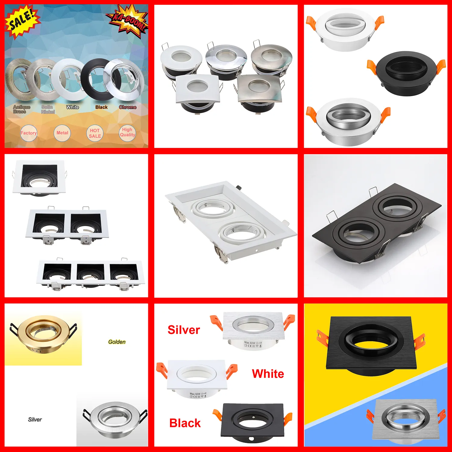 Round Light Fixtures Adjustable Recessed Square Ceiling Light, GU10 ...