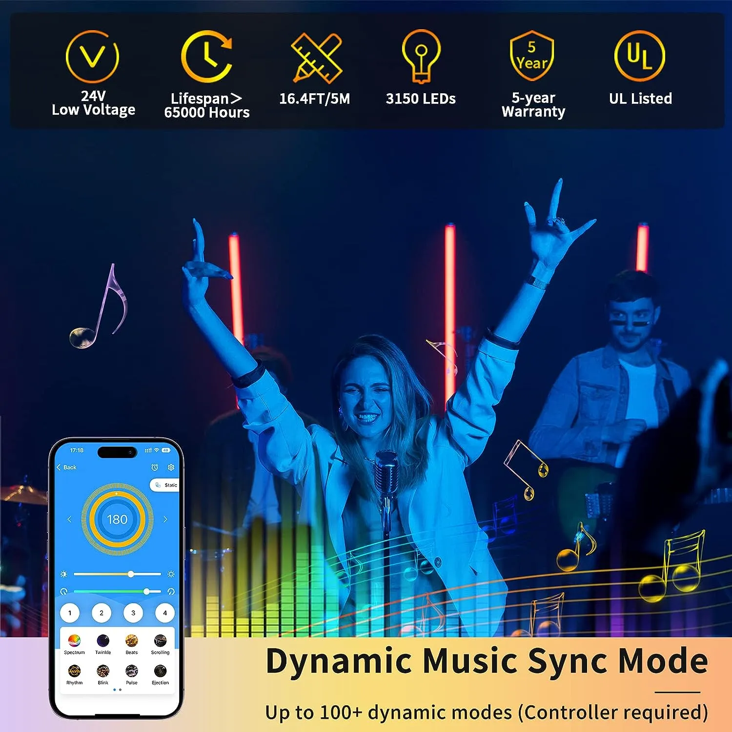 PAUTIX 12V/24V COB RGBIC Pixel Addressable Led Strap Light Kit With ...