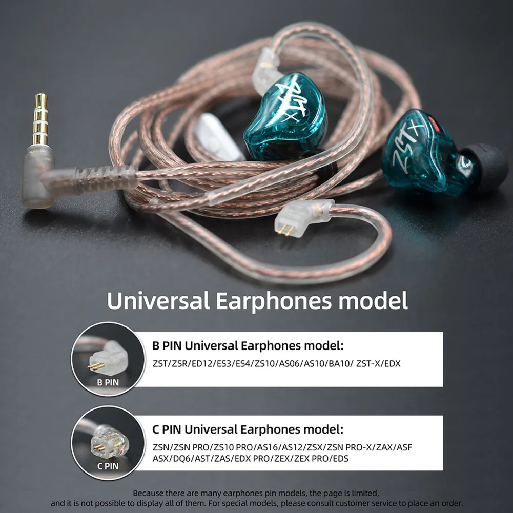 2-Pin 0.75/0.78mm B/C KZ Earphones Cord - Pure Silver-Plated OFC Wire, 2-Pin 0.75/0.78mm B/C Pin ...