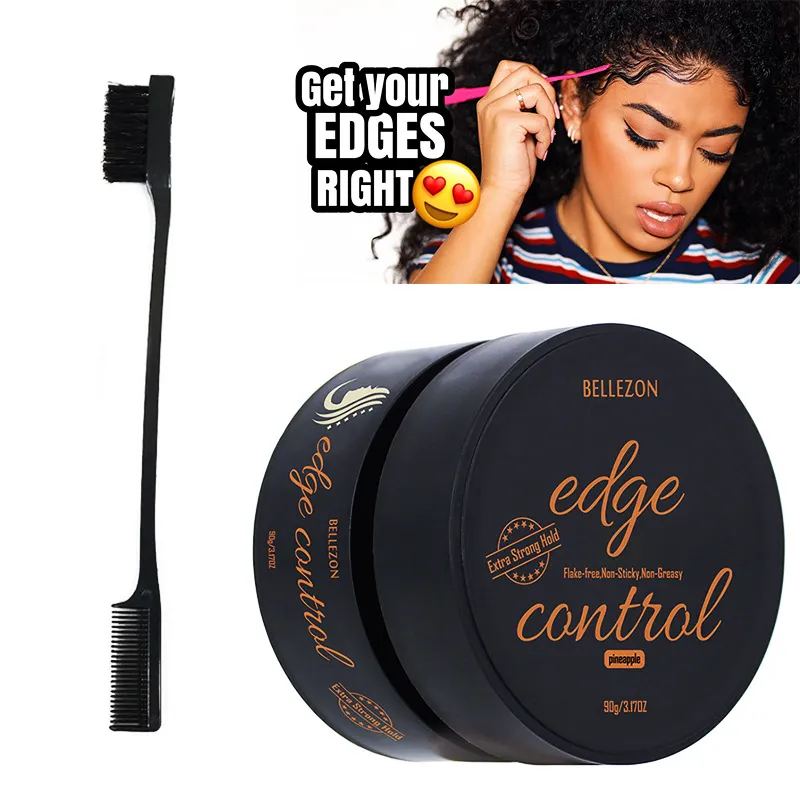 Hair Edge Control Gel 3.17 oz Pomade and Wax Combo with Brush for Curl ...